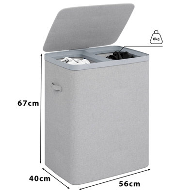 Grey Double Laundry Seperation Hamper Bin Large Clothes Washing Basket ...