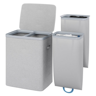 Grey Double Laundry Seperation Hamper Bin Large Clothes Washing Basket ...
