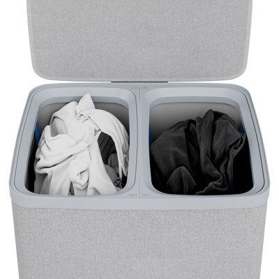 Grey Double Laundry Seperation Hamper Bin Large Clothes Washing Basket ...