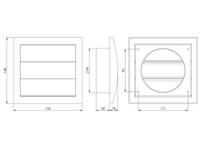 Grey Duct Gravity Flaps 150mm x 150mm / 100mm Vent Cover