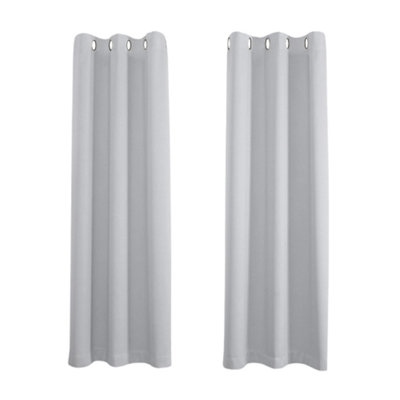 Grey Eyelet Total Blackout Thermal Curtains - 66 x 84 Inch Drop - 2 Panel