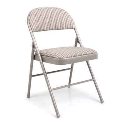 Grey Fabric Padded Brand New Deluxe Strong Steel Metal Frame Folding Chair