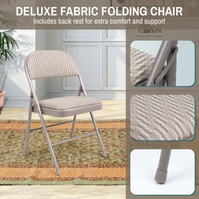 Grey Fabric Padded Brand New Deluxe Strong Steel Metal Frame Folding Chair