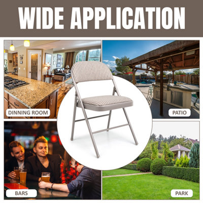 Grey Fabric Padded Brand New Deluxe Strong Steel Metal Frame Folding Chair