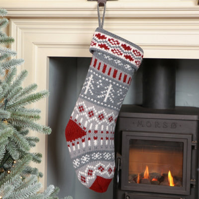 Grey Fair Isle Nostalgia Knit Xmas Gift Decoration Christmas Stocking ...