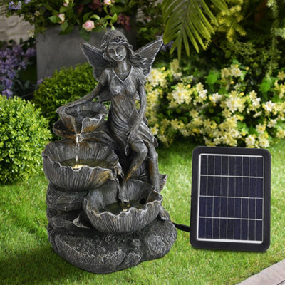 Grey Fairy LED Lighted Resin Garden Water Fountain Water Feature with ...