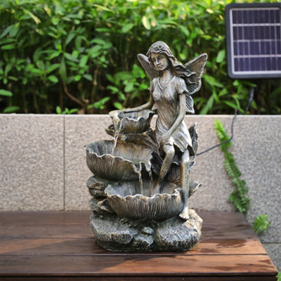 Grey Fairy LED Lighted Resin Garden Water Fountain Water Feature with ...