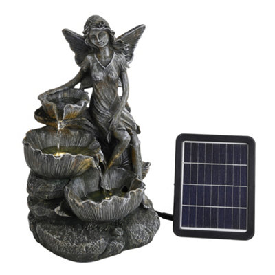 Grey Fairy LED Lighted Resin Garden Water Fountain Water Feature with ...