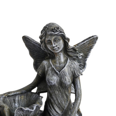 Grey Fairy LED Lighted Resin Garden Water Fountain Water Feature with ...