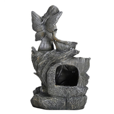 Grey Fairy LED Lighted Resin Garden Water Fountain Water Feature with ...
