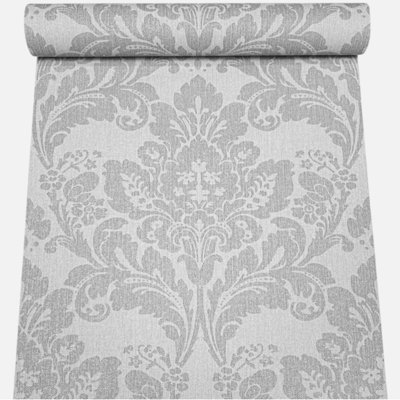 Grey Floral Damask Wallpaper Silver Metallic Shimmer Thick Textured ...
