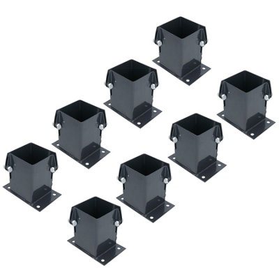 Grey Flush Fit Fence Post Bolt Down Shoe Holder Support 100mm x 100mm 8PK