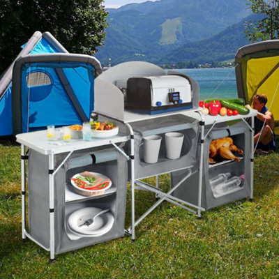Grey Folding Portable Outdoor Camping Kitchen Stand Unit Storage BBQ ...