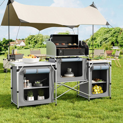 Grey Folding Portable Outdoor Camping Kitchen Stand Unit Storage BBQ ...