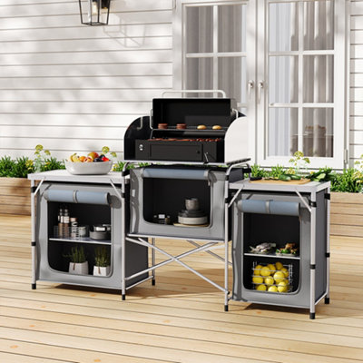 Grey Folding Portable Outdoor Camping Kitchen Stand Unit Storage BBQ ...