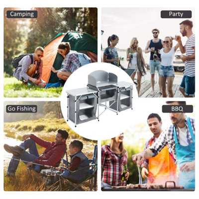 Grey Folding Portable Outdoor Camping Kitchen Stand Unit Storage BBQ ...