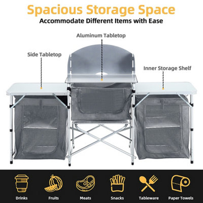 Grey Folding Portable Outdoor Camping Kitchen Stand Unit Storage BBQ ...