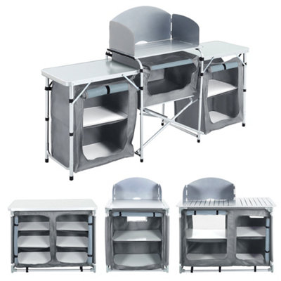 Grey Folding Portable Outdoor Camping Kitchen Stand Unit Storage BBQ ...