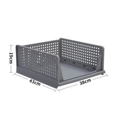 Grey Folding Stackable Plastic Wardrobe Storage Box Clothes Drawer ...