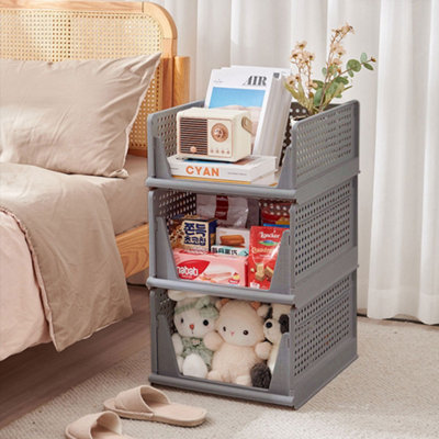 Grey Folding Stackable Plastic Wardrobe Storage Box Clothes Drawer ...