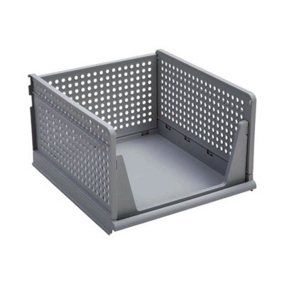 Grey Folding Stackable Plastic Wardrobe Storage Box Clothes Drawer ...