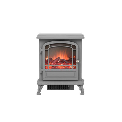 Grey Freestanding Electric Log Burner - AmberGlo at B&Q