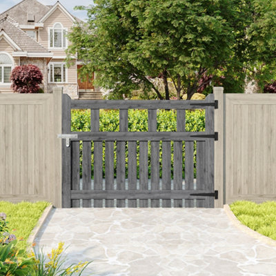 Grey Garden Gate Wooden Fence Door with Door Latch for Home Yard 120cmW x 90cmH