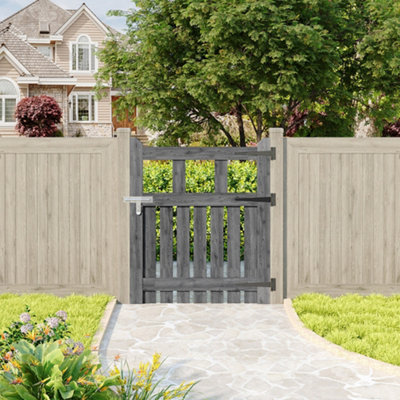 Grey Garden Gate Wooden Fence Door with Door Latch for Home Yard 76cmW x 90cmH