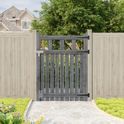Grey Garden Gate Wooden Fence Door with Door Latch for Home Yard 90cmW x 120cmH