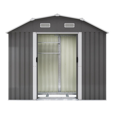 Grey Garden Metal Tool Shed Garden Storage Shed with Lockable and ...