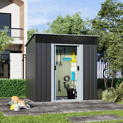 Grey Garden Metal Tool Shed Outdoor Garden Storage Shed with Lockable ...