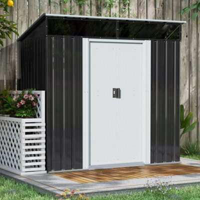Grey Garden Metal Tool Shed Outdoor Garden Storage Shed with Lockable ...