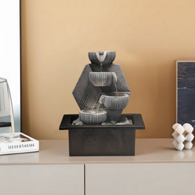 Grey Garden Resin Fountain Water Feature LED Light with Circulation Pump