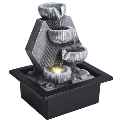 Grey Garden Resin Fountain Water Feature LED Light with Circulation Pump