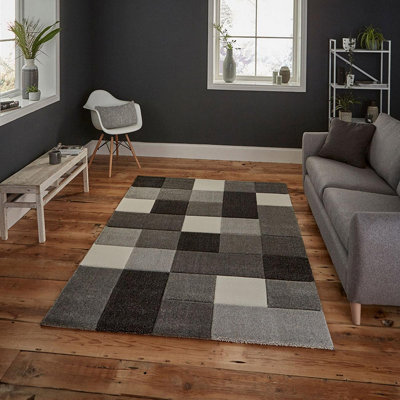 Grey Geometric Modern Handmade Rug for Living Room Bedroom and Dining ...