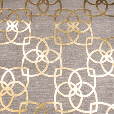 Grey Geometric Pattern Wallpaper Textured Gold Metallic Foiled Vinyl ...