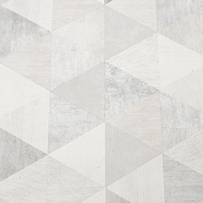 Grey Geomtric Pattern Wallpaper Wood Grain Effect Textured Feature Wall