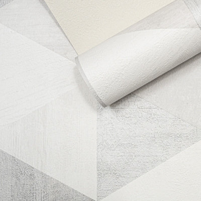 Grey Geomtric Pattern Wallpaper Wood Grain Effect Textured Feature Wall