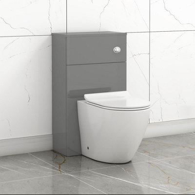 Grey Gloss 500mm WC Toilet Unit with Elva Rimless BTW Pan & Slim Seat ...