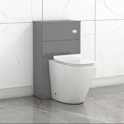 Grey Gloss 500mm WC Toilet Unit with Short Projection Rimless BTW Pan