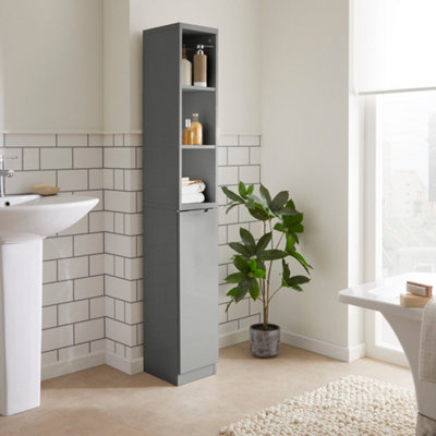Grey Gloss Bathroom Storage Tallboy Cabinet