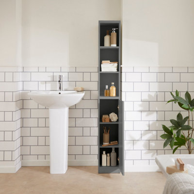 Grey Gloss Bathroom Storage Tallboy Cabinet