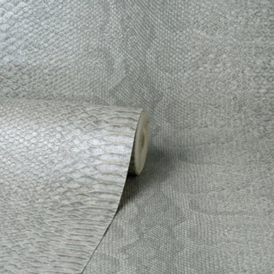Grey & Gold Python Skin Metallic Textured Heavyweight Wallpaper M88736