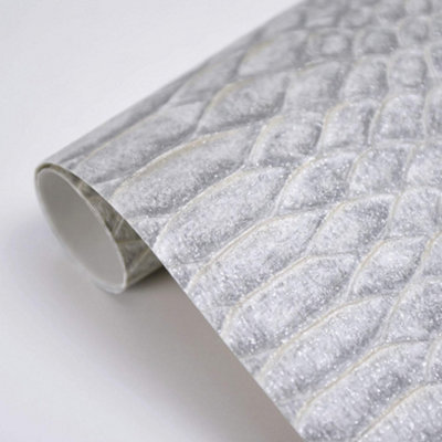 Grey & Gold Python Skin Metallic Textured Heavyweight Wallpaper M88736