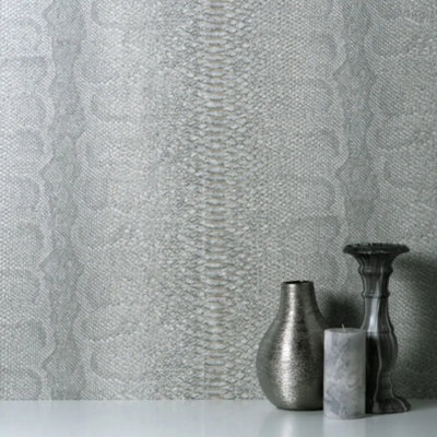 Grey & Gold Python Skin Metallic Textured Heavyweight Wallpaper M88736