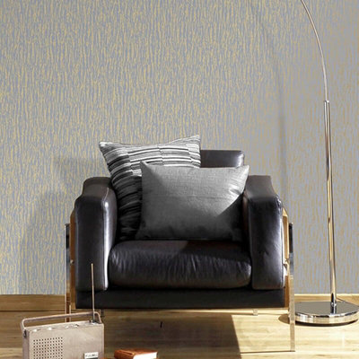 Grey Gold Wallpaper Textured Glamour Fabrique Distressed Metallic Bark ...