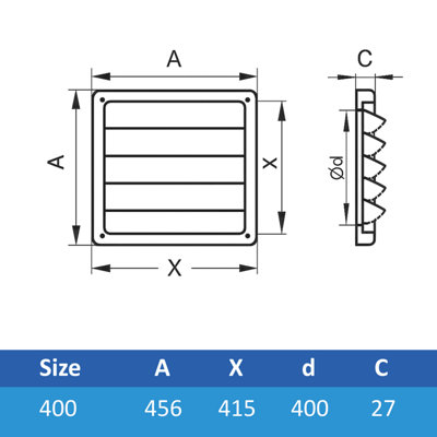 Grey Gravity Grille Vent for Extractor Plate Fans 400mm External ...