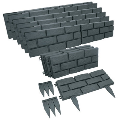 Grey Green Brick Effect Garden Lawn Edging Border Bordering ABS Plastic ...