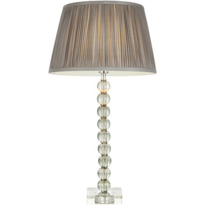 Grey Green Tinted Crystal Glass Table Lamp - Charcoal Grey Silk Shade ...
