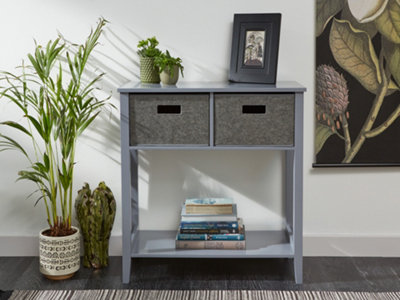 Grey Hallway Console Storage Unit with 2 Felt Drawers and Bottom Shelf ...